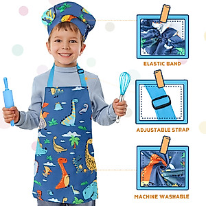 Aoskie Kids Baking Set with Dinosaur Apron and Chef Hat, Cooking Chef Set Baking Supplies Dress Up Role Play Toys Gift for 3-8 Years Old