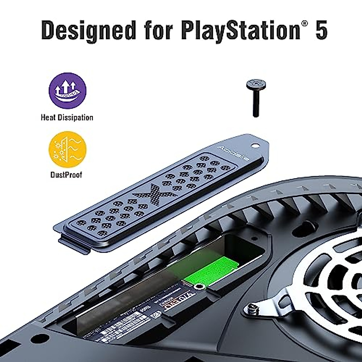 ACIDALIE Metal Cooling and Dust Proof Cover for Playstation 5 M.2 SSD Expansion Slot,Suitable for All PS5 M.2 NVMe SSD Heatsink,New Breathable Hole