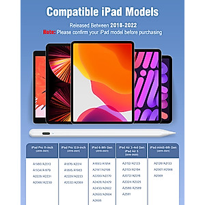 Stylus Pen for Apple iPad, iPad Pencil 2nd Generation with Palm Rejection, for 2018-2022 iPad 6/7/8/9 iPad Air 3/4/5 iPad Pro 11''& 12.9'' iPad Mini 5/6, Smart Bluetooth Pen for Writing Drawing
