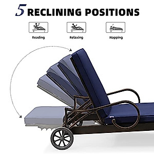 PURPLE LEAF Patio Chaise Lounge Chair Set Outdoor Cast Aluminum Adjustable Chairs with Side Table for Outside Beach Poolside Sun Tanning Bathing Recliner Pool Metal Lounger