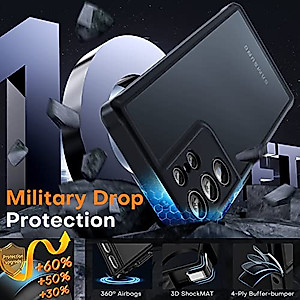 TOCOL 3 in 1 for Samsung Galaxy S23 Ultra Case, [Upgraded Full Camera Cover] with 2 Pack Soft Screen Protector [Military Drop Protection] Shockproof Translucent Matte Back S23 Ultra Case 6.8", Black