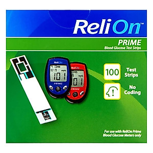 ReliOn Prime Blood Glucose Test Strips | Blood Glucose Test Strips | Test Strips for Diabetes | Blood Sugar Test Strips | Diabetic Test Strips | Reli On Prime Test Strips 100 Count + STS Sticker.