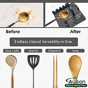 AUOON Silicone Utensil Rest and Pot lid holder with Drip Pad for Multiple Utensils,Dishwasher Safe,Heat-Resistant,BPA-Free Spoon Rest for Stove Top,Kitchen Utensil Holder for Ladle