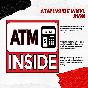 ATM Inside Vinyl Sign, 4" x 4" Sticker Decal, 2 Pack, Red and White, Self- Adhesive