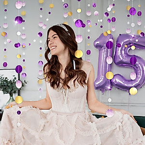 Cheerland Party Decorations Purple Circle Dot Garland Gold White Lavender Hanging Banner Streamer Backdrop Decor for Themed Birthday Wedding Bridal Baby Showers Party Supplies 46ft