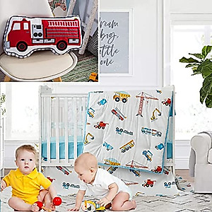 Brandream Boys Fire Truck Pillow & Construction Cars Baby Crib Bedding Set