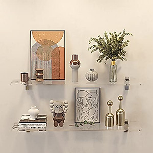 MEISHIDA Clear Acrylic Shelf, Set of 2 Invisible Wall Shelves Wall Mounted Display Shelf, Floating Shelves for Bathroom, Bedroom, Living Room, Kitchen, Office