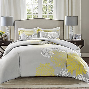 Comfort Spaces Enya Comforter Set-Modern Floral Design All Season Down Alternative Bedding, Matching Shams, Bedskirt, Decorative Pillows, Queen(90"x90"), Yellow