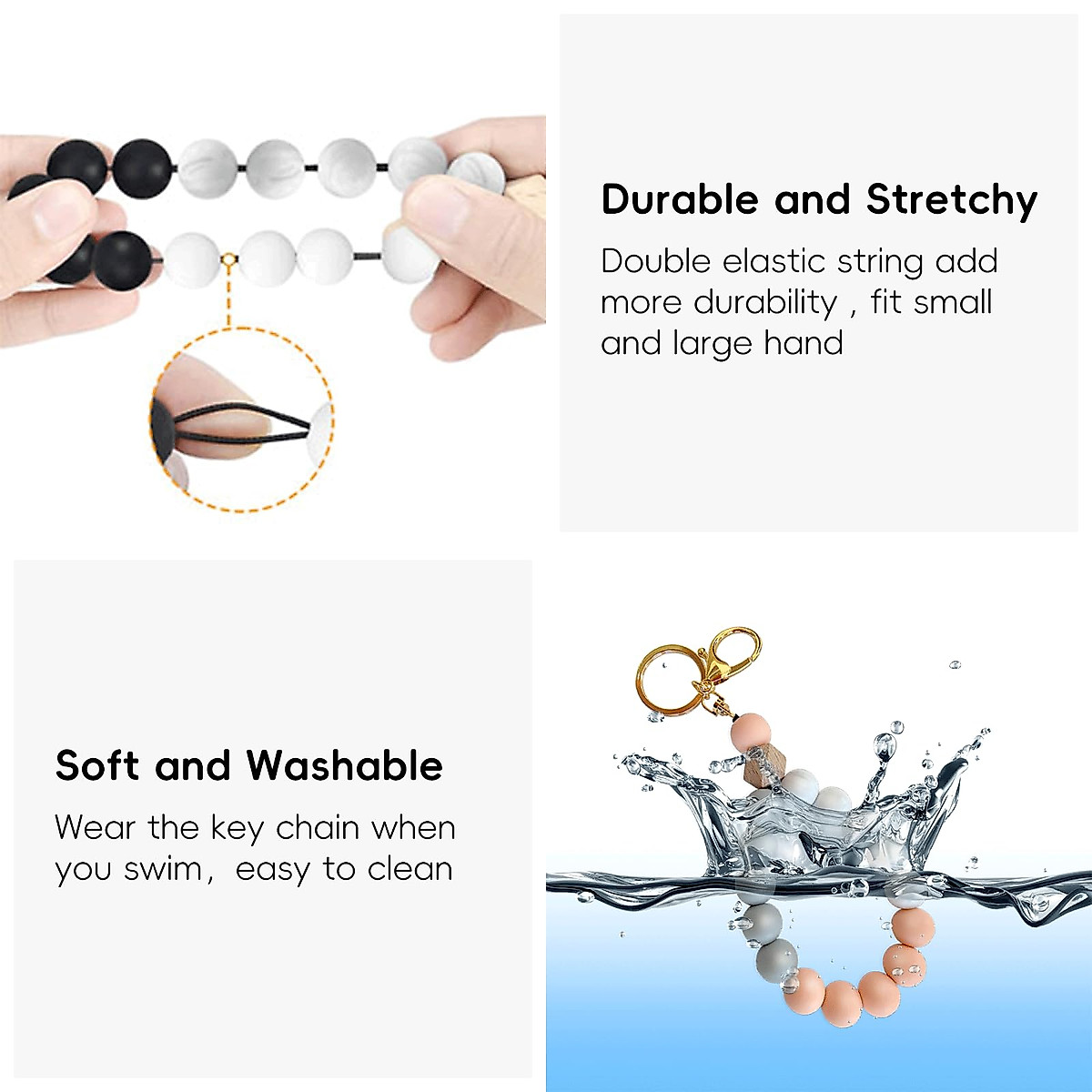 Bracelet Keychain for Women，Ablaze Silicone Beaded Key Ring Bracelet Keys Holder Keychain Bracelet