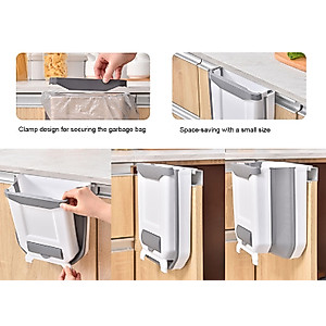 Hanging Kitchen Trash Can 2.4 Gallon White Plastic Collapsible Bin Wall Mounted for Cabinet Door, Perfect for Organizing Small Spaces in Your Home - Hang in Kitchen, Car, Bedroom, or Bathroom!
