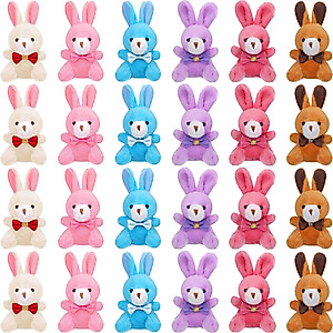 24 Pieces Easter Bunny Rabbit Plush Stuffed Animals 4 Inch Stuffed Bunny Toys Soft Tiny Rabbit Doll Plush Hanging Pendant Ornament Sitting Rabbit Plush Toy for DIY Keychain Easter Party Decorations