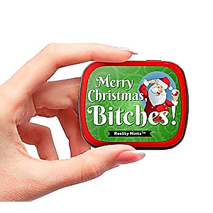 Merry Christmas Bitches Mints Cute Holiday Gags for Friends Men Women Weird Stocking Stuffers for Adults Peppermint Breath Mints Secret Santa White Elephant Drunk Santa Office Christmas