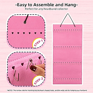 AGX Bravo Hanging Headbands Holder with 60 Hooks, Newborn Hair Bows Storage Organizer for Baby Girls Hair Accessories Storage Display for Hairband Hair Bow Elastics (Pink)