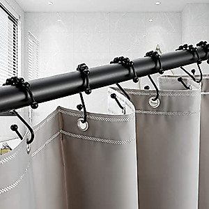 TENOVEL Shower Curtain Hooks, Metal S Shaped Shower Rings Rust Proof for Bathroom Shower Rods Curtains, Durable Stainless Steel Bathroom Shower Curtain Hanger, Matte Black, Set of 12