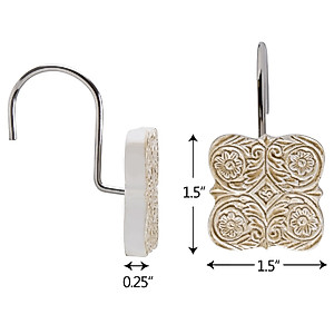 Creative Scents Shower Curtain Hooks Set of 12 Shower Set Rings 100% Rust Free -for Bathroom Shower Curtain Rod Victoria Collection (Beige)