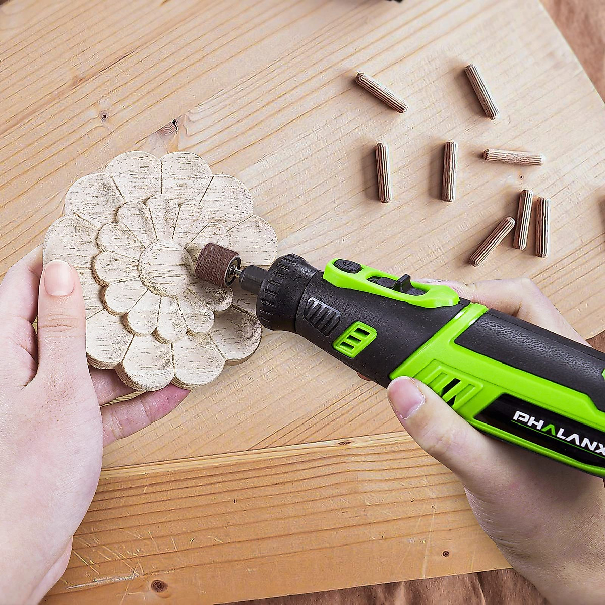 PHALANX 8V Cordless Rotary Tool Kit, 2.0 Ah Battery Rechargeable Rotary Tool with 73pcs Accessories, 5-Speed LED Light, Idea for Sanding, Carving, Polishing, Engraving, Wood Carving, Pet Grooming