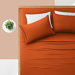 Manyshofu Extra Deep Pocket King Size Sheets - Hotel Luxury 1800 Thread Count Sheets & Pillowcases - Microfiber Bedding Set up to 24" Mattress - Burnt Orange Bed Sheets 18-24 Inch Deep Pockets - 4Pcs