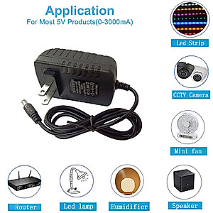 MTYTOT 5V 3A DC Power Supply Adapter AC 100V~240V to DC 5V Power Supply 3A 15W Converter AC Adapter 5.5X 2.5mm Plug 5Volt 3Amp 2A 1A Power Adapter for 5V LED Lights Security Camera Security System