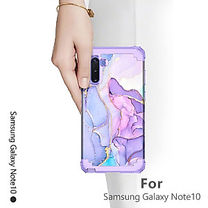 Hekodonk for Samsung Galaxy Note 10 Case,Heavy Duty Shockproof Protection Hard Plastic+Silicone Rubber Hybrid Protective Case for Samsung Galaxy Note 10,Amethyst Purple Marble