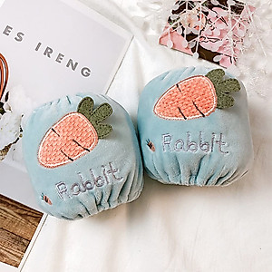 Easter Bunny Basket Bags Fluffy Tails Printed Rabbit Toys Bucket Totes & Carrot Cuff Guard Covers for Kids Canvas Carrying(Blue)