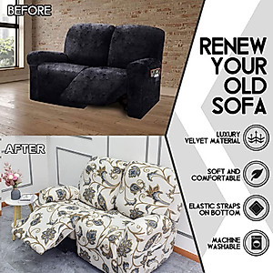 CRFATOP Printed Recliner Chair Slipcover with Pockets 2 Seat Recliner Sofa Covers 6-Pieces Lazy Boy Chair Cover Fallon Collection Slipcover for Recliner with Elastic Bottom,01