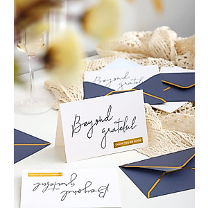 Navy Beyond Grateful Thank You Cards with Envelopes - 36 PK - Navy Thank You Notes with Gold Foil Letterpress 4x6 Inches Blank Note Cards for Business Graduation Wedding Baby Shower Funeral Sympathy