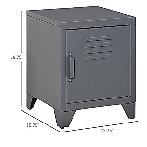 HOMCOM Industrial End Table, Living Room Side Table with Locker-Style Door and Adjustable Shelf, Grey