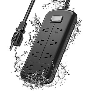 Outdoor Power Strip 8 Outlets, Weatherproof Surge Protector with 6 FT Extension Cord, IPX6 Waterproof, 1875W Overload Protection, Mountable Outlet Extender for Home Patio and Garden, Black