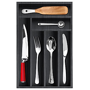 Ayiaren Kitchen Wood Utensil Tray Drawer Organizer, Wooden Cutlery Tray Silverware Drawer Divider 14.6"x9.5" Flatware Organizer Black Bamboo Silverware Tray Cutlery Utensil Holder for Drawer Tray