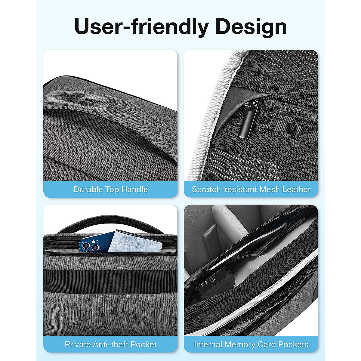 BAGSMART Camera Bag, Small Camera Case with Tripod Holder, Compact Camera Shoulder Bags for DSLR/SLR/Mirrorless Cameras, Waterproof Crossbody Camera Bag Women Men, Grey