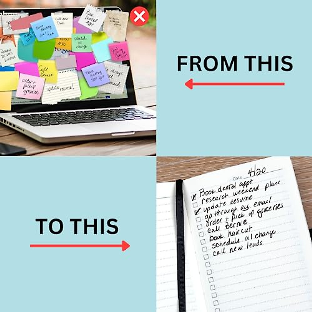 RICCO BELLO Pocket to Do List, Undated, Notebook with Pen Loop, Storage Pocket, For Work, School, Home, Productivity Planner, 4.25 x 6 inches (Blossoms)