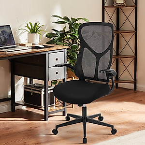 High Back Office Chair Flip up Arms, Ergonomic Mesh Chair Adjustable Height Desk Chair with Lumbar Support and Wheels Work Chair for Home Office, Black