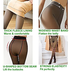 Mitid Fleece Lined Tights Women Leggings Thermal Pantyhose Fake Translucent Tights Opaque Warm Pantyhose High Waisted Winter Warm Sheer Tight (Thick - 220g)
