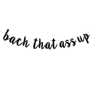 Ferastar Bach That Ass Up Banner, Bachelorette Banner, Bach and Boozy Bunting Sign, Bachelorette Party Decorations Black Glitter.