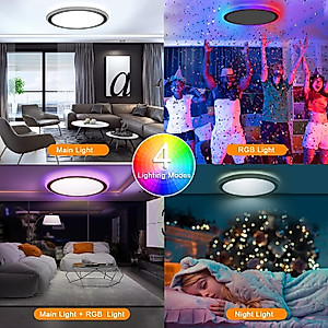 Marfete Flush Mount LED Ceiling Light Dimmable with Remote Control, 13Inch 30W RGB Sidelight Close to Ceiling Light Fixture 3000-6500K, Modern Ultra-Thin Round Ceiling Lamp for Bedroom Kids Room