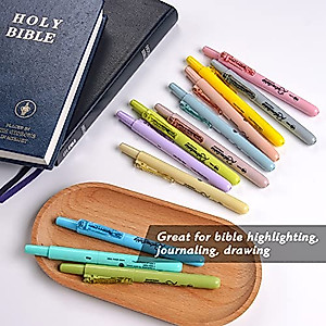 WRITECH Retractable Bible Highlighters Assorted: Pastel Colors No Bleed Aesthetic Marker Pen Chisel Tip, 12 pack