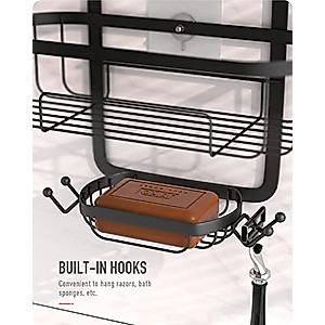 Baffect Shower Head Caddy, Hanging Shower Caddy Black Non-marking Bathroom Shower Organizer Soap Holder with Hooks