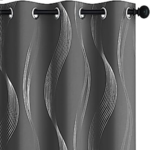 Deconovo Blackout Curtains for Bedroom 84 Inches Long,Wave Foil Print Room Darkening Black Out Curtains for Living Room, 2 Panels Set, 52 by 84 Inch, Dark Grey