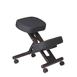 Office Star Ergonomically Designed Knee Chair with Casters, Memory Foam and Espresso Finished Wood Base, Black,Espresso Wood Base,KCW778