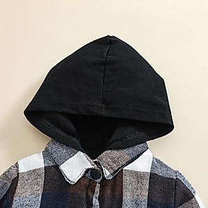 Kids Little Boys Girls Baby Long Sleeve Button Down Hooded Plaid Shirt Red Plaid Flannel Outfits (Coffee, Tag 80, US 6-12 Months)