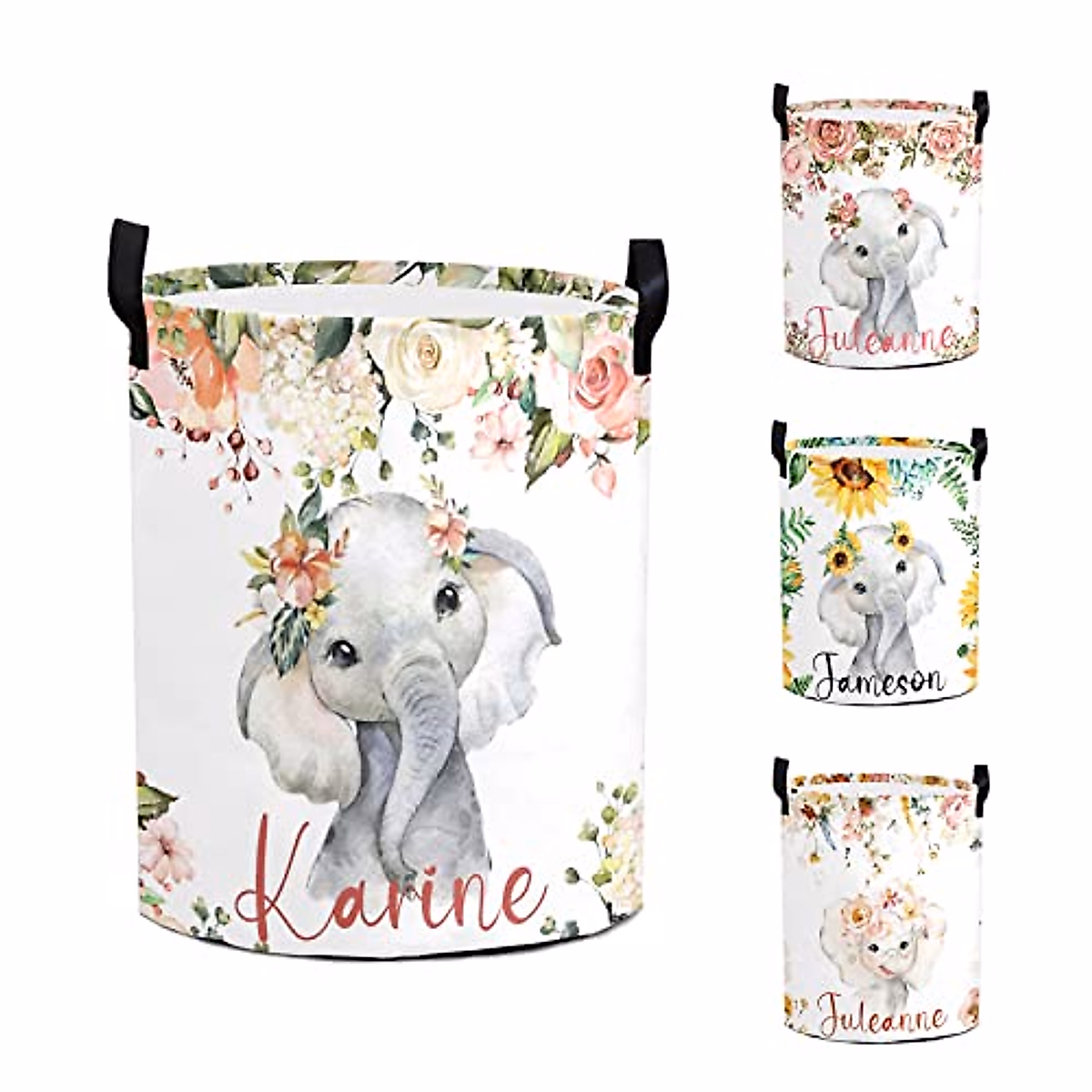 Personalized Baby Laundry Basket for Boys Girls Custom Laundry Hamper with Handle Collapsible Organizer Storage Bathroom Living Room Bedroom Decor (Baby elephant)