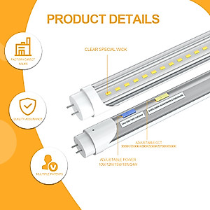 T8 LED Tube Light Bulbs 4 Foot, 5 Power(10W-24W)& 6CCT(3000K-6500K) All in 1,Plug & Play or Ballast Bypass,T8 T12 4ft Fluorescent Tube Light Bulbs Replacement, Type A+B Tube, ETL DLC(Clear-6Pack)