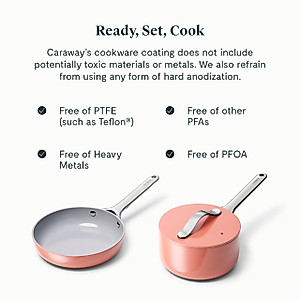 Caraway Mini Duo - Non-Stick Ceramic Mini Fry Pan (1.05 qt, 8") & Mini Sauce Pan (1.75 qt) - Non Toxic, PTFE & PFOA Free - Oven Safe & Stovetop Agnostic (Gas, Electric & Induction) - Perracotta