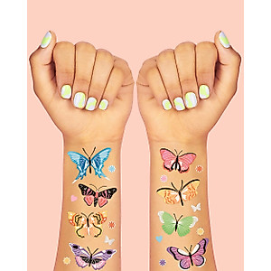xo, Fetti Butterfly Temporary Tattoos - 46 Glitter Styles | Rainbow Fairy Birthday Party Supplies, Monarchs, Hearts, Flowers, Garden Arts and Crafts