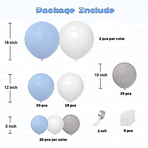 ZFUNBO Blue Gray and White Balloon Garland Arch Kit, Double Stuffed Latex Balloon Garland for Gender Reveal Baby Shower Wedding Graduation Anniversary Birthday Party Background Decorations