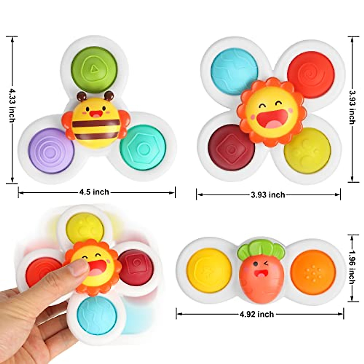 UKKITEK 3PCS Suction Cup Spinner Toy for Baby, Simple Dimple Fidget Toys with Stackable Suction Cup Toys, Sensory Toys for Toddlers 1-3 Years Old, Infant Baby 6 12 18 Months Birthday Gifts Bath Toy