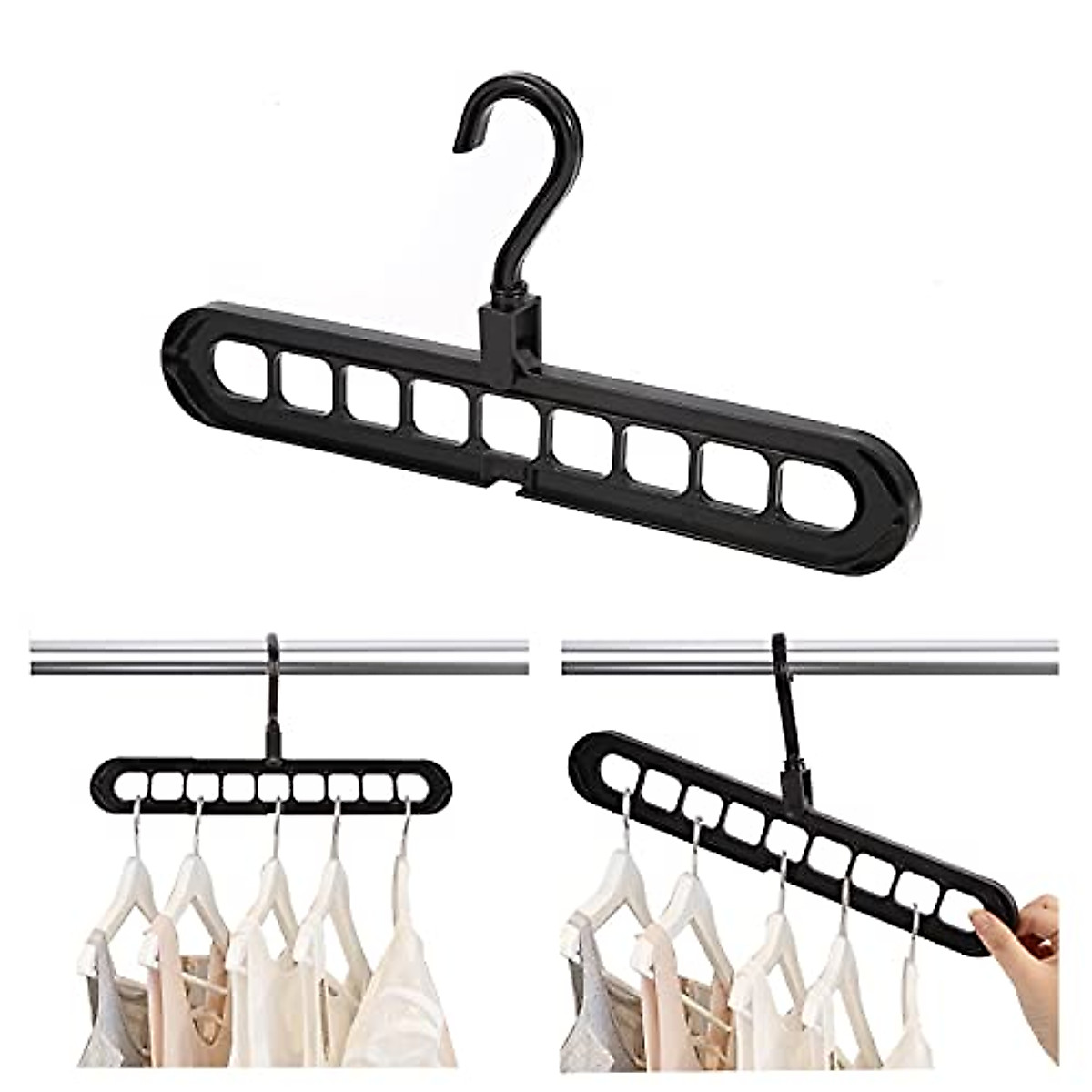 ZEDODIER Magic Hangers, Space Saving Hangers 10 Pack Sturdy Plastic 9-in-1 Hanger Closet Organizer(Black)