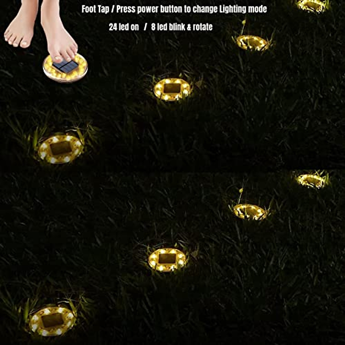 Pisool Solar Ground Lights - 24LED Solar Garden Lights Outdoor Waterproof Sidewalk Disk Bright In-Ground Landscape Lighting for Lawn Patio Pathway Yard