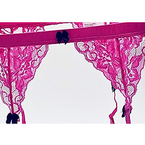 One Size Fits Most Women Lace Garter Strap Belt Set with Thong Panty Underwear (Pink & Black) Stockings Not Included
