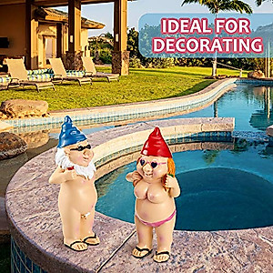Jetec 2 Pieces Naked Gnome Statue Garden Gnome Art Decoration Peeing Gnome Naughty Garden Statue Fun Gnome Statue for Home Indoor or Outdoor Lawn Garden Decorations, Man and Woman? Stand Style?